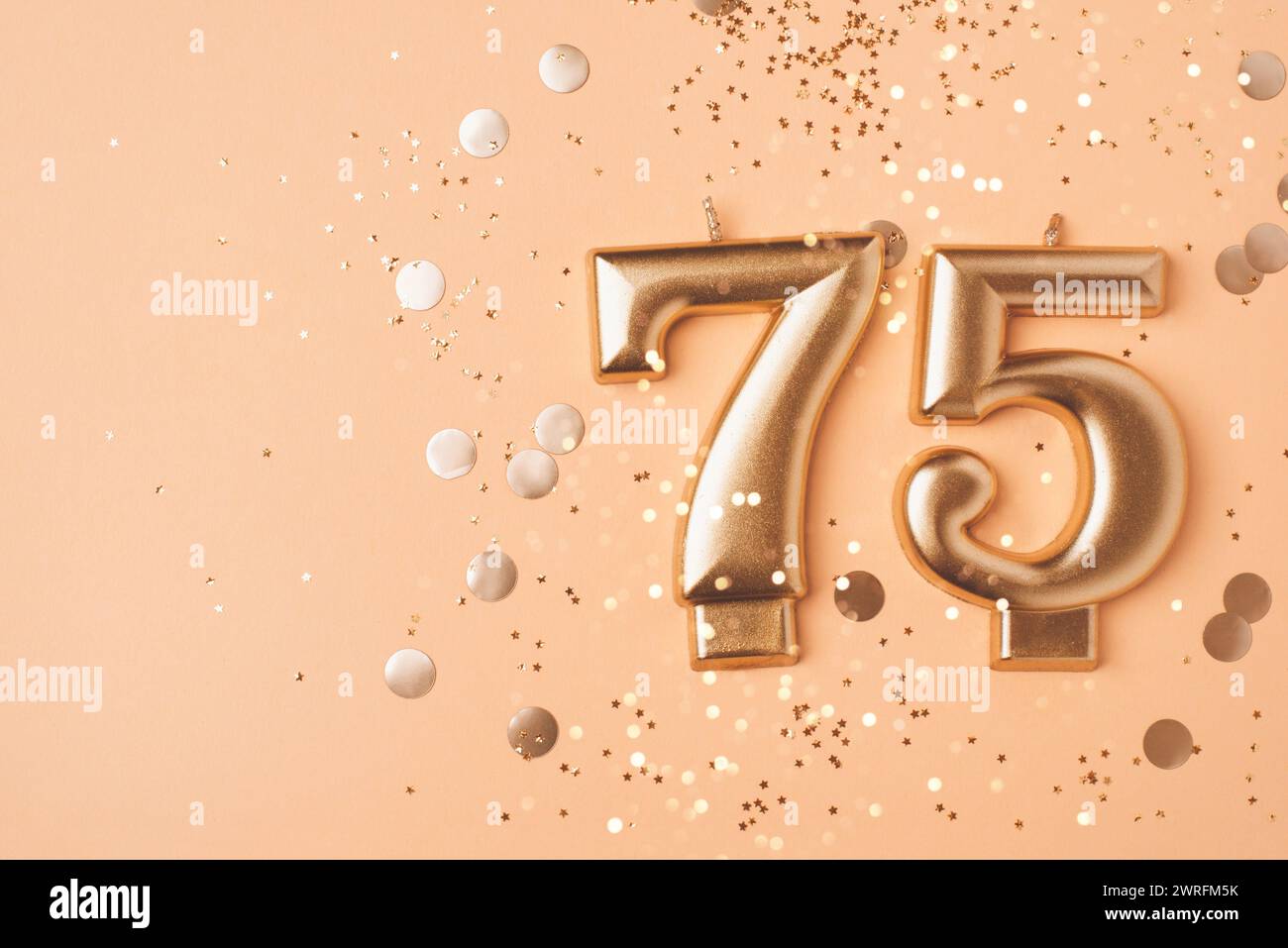 75 years celebration. Greeting banner. Gold candles in the form of ...