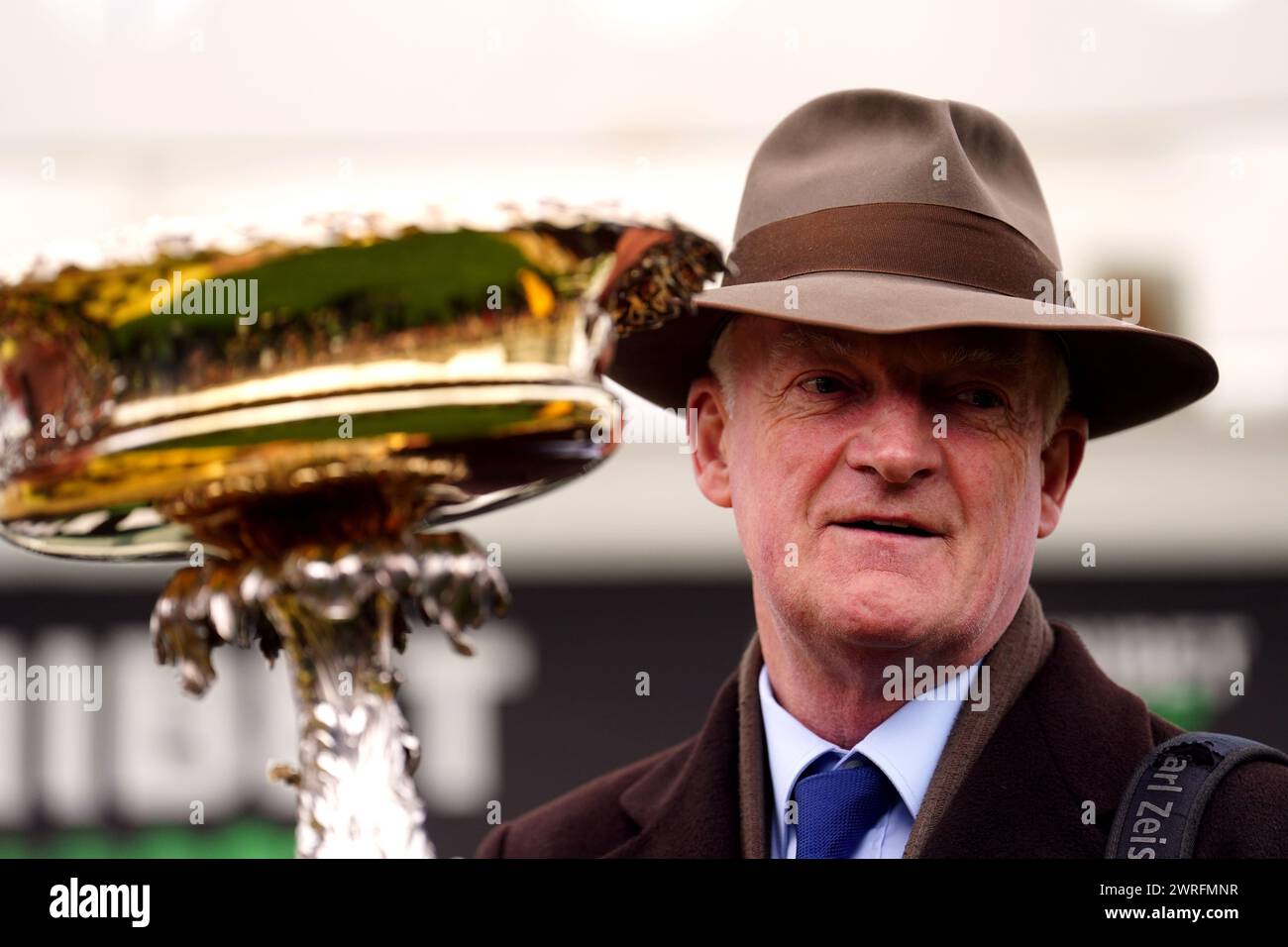 Trainer Willie Mullins with the trophy after winning the Unibet ...