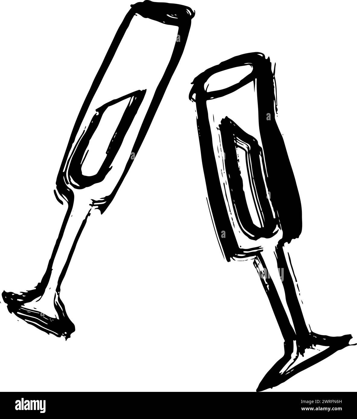 Grunge Handdrawn Dry Brush Ink Champagne Glasses Icon Stock Vector ...