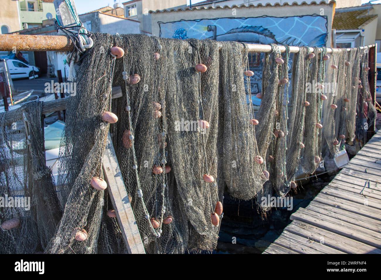 La Pointe courte, fishing nets and boats Bassin de Thau, Sète, Hérault ...