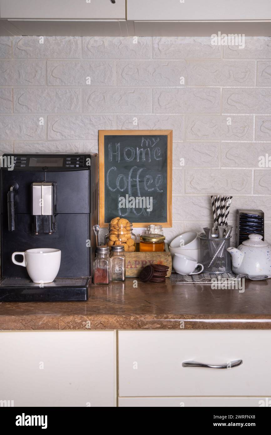Home Coffee Station, Coffee Bar. kitchen coffee corner with coffee ...