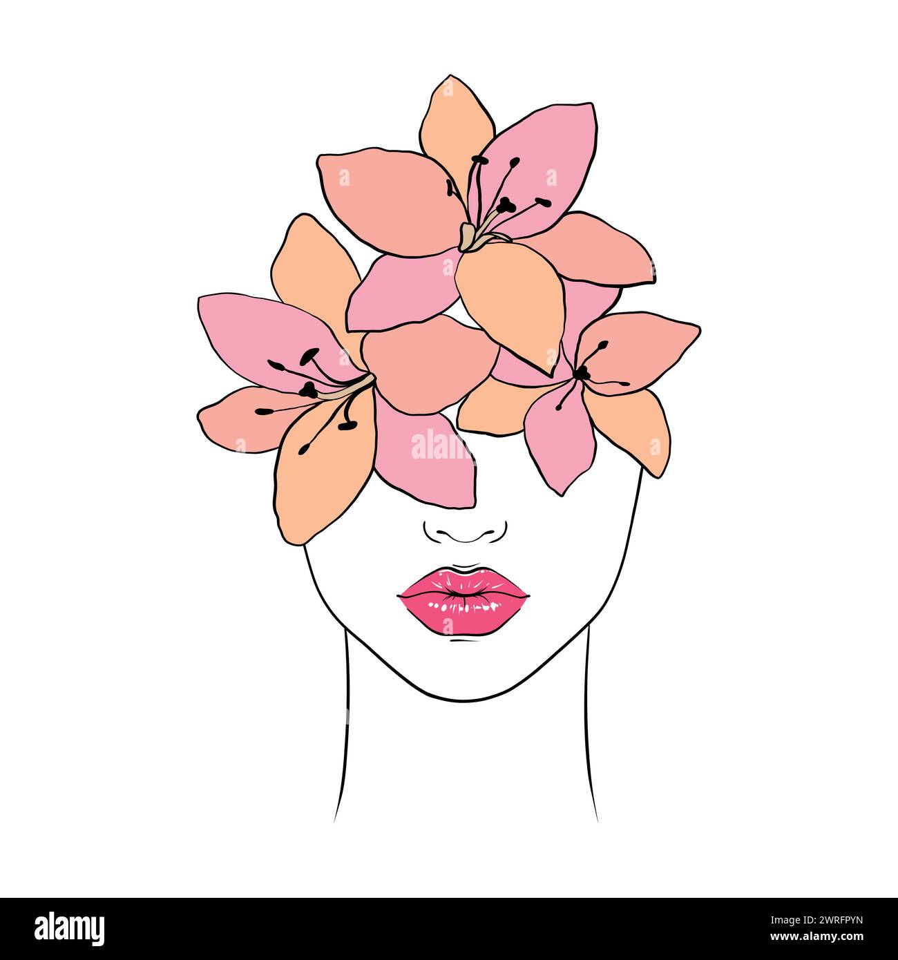 Woman face and flowers on head. Fashion illustration Stock Vector Image ...