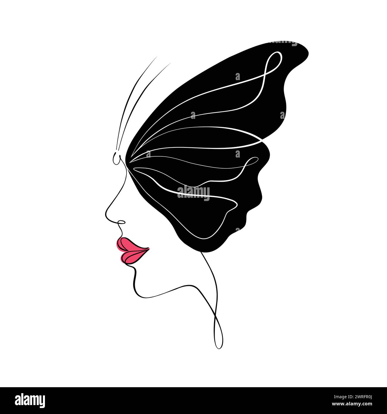 Woman's profile with butterfly wing in a modern minimalist style Stock ...