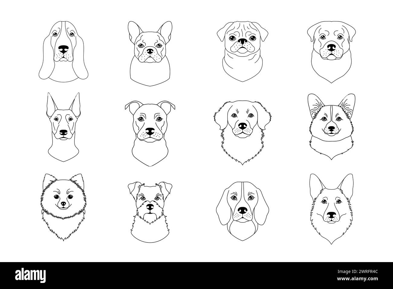 Collection of dogs icon in line art style on white background Stock ...