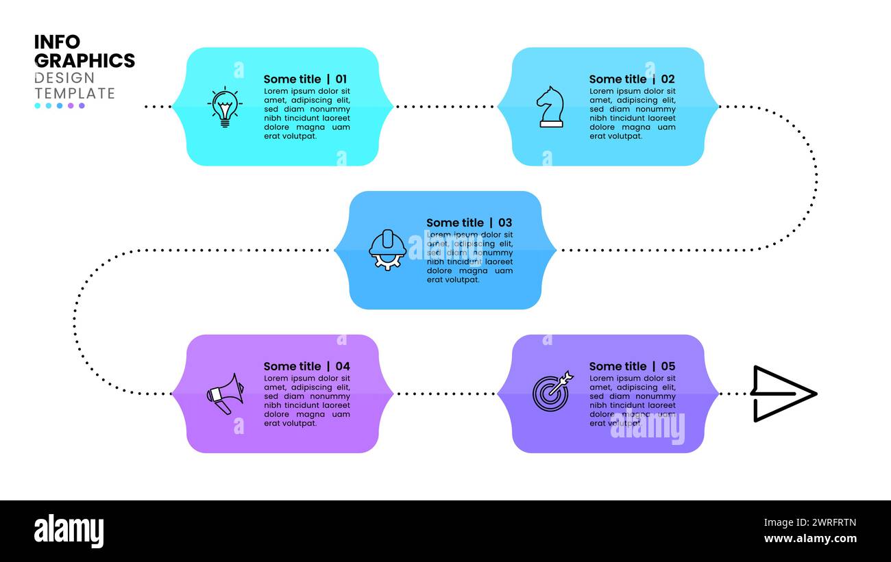 Infographic template with icons and 5 options or steps. Zigzag line ...