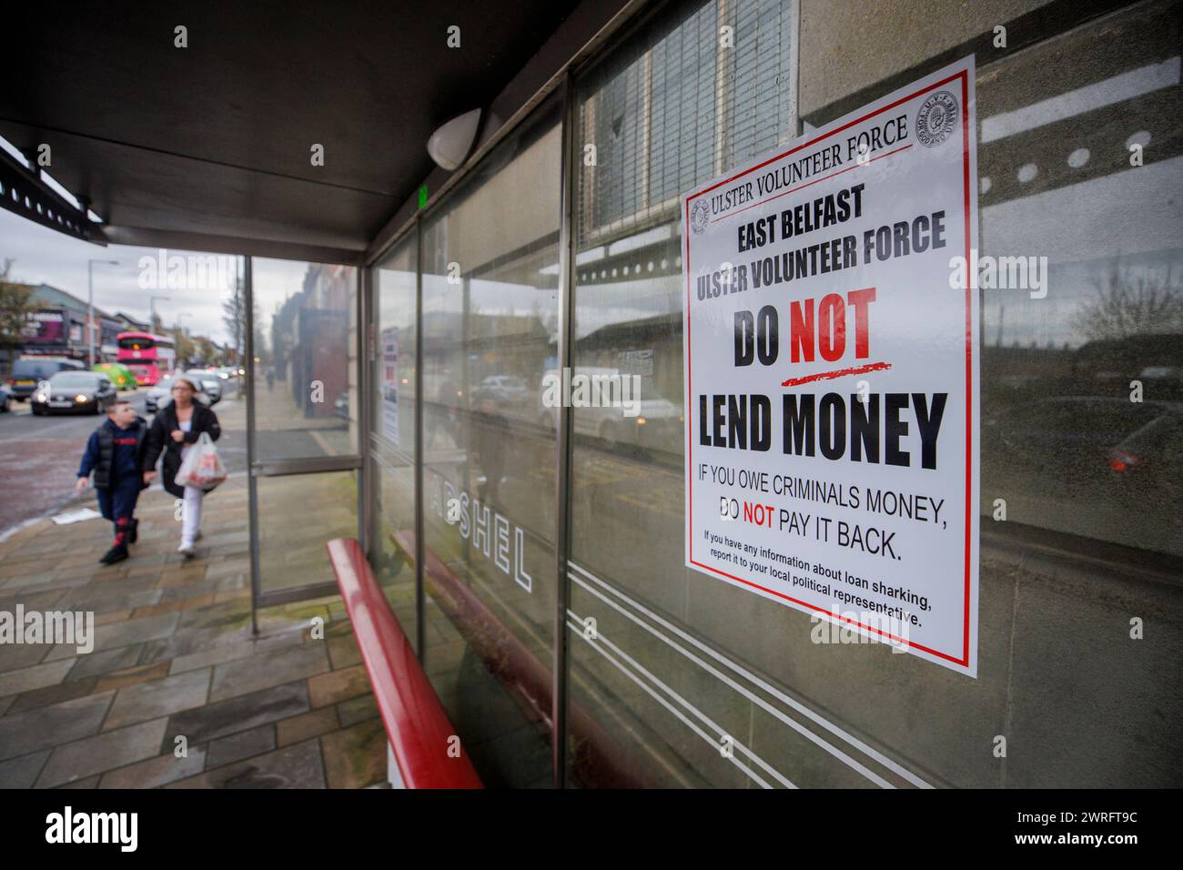 A poster on a bus stop in the Newtownards Road area of east Belfast ...