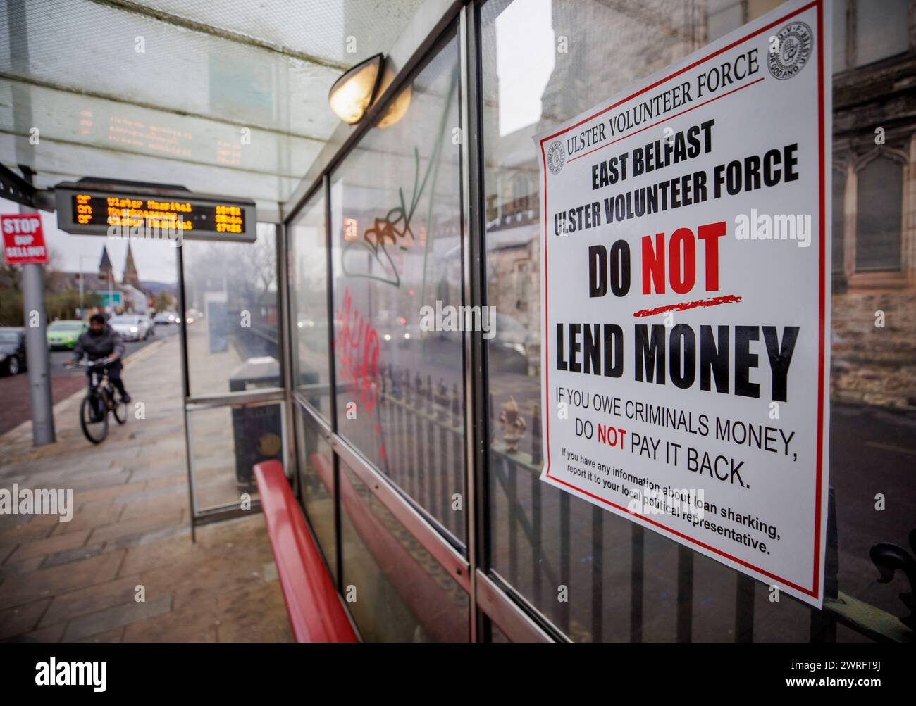 A poster on a bus stop in the Newtownards Road area of east Belfast ...
