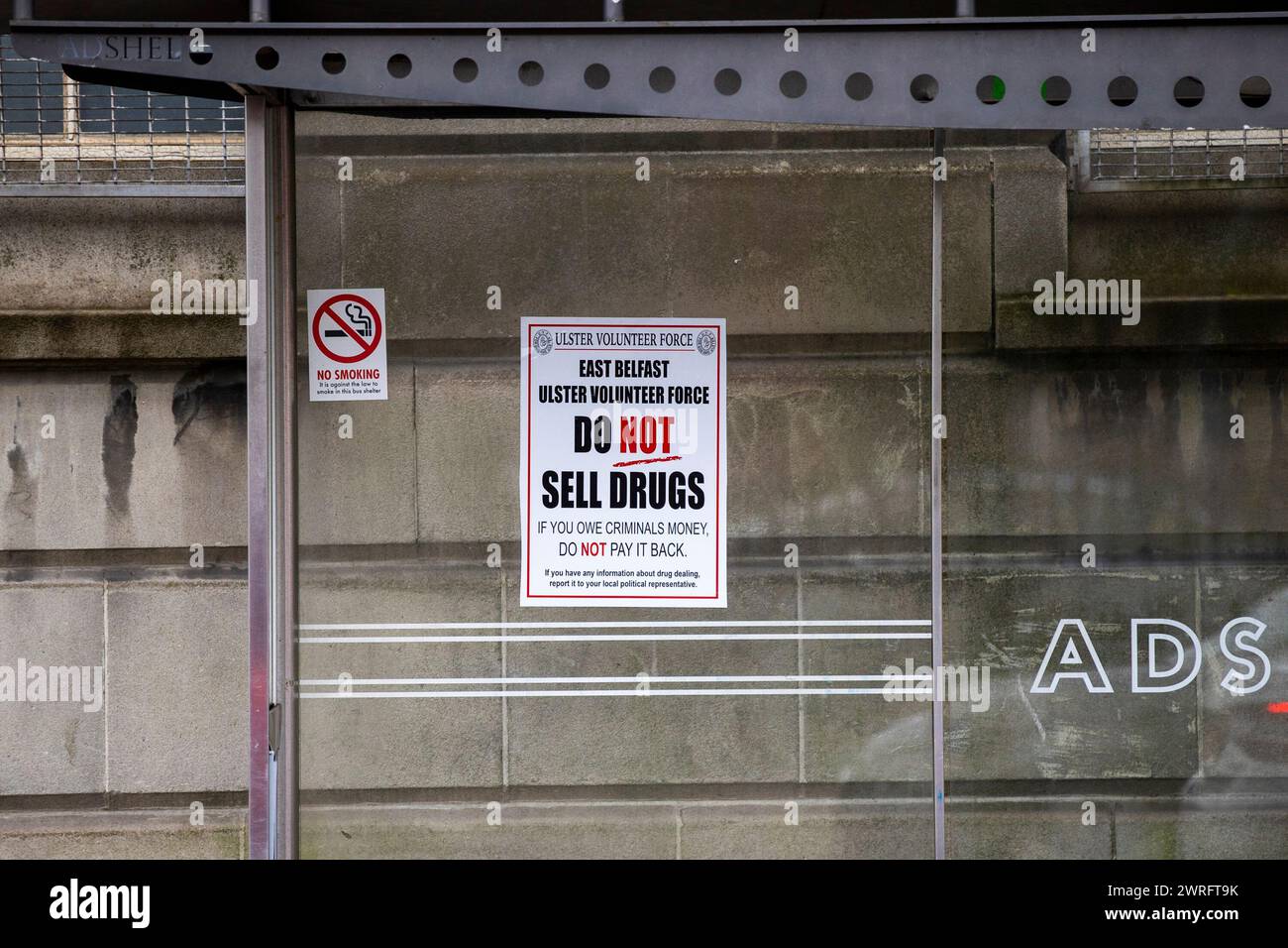 A poster on a bus stop in the Newtownards Road area of east Belfast ...