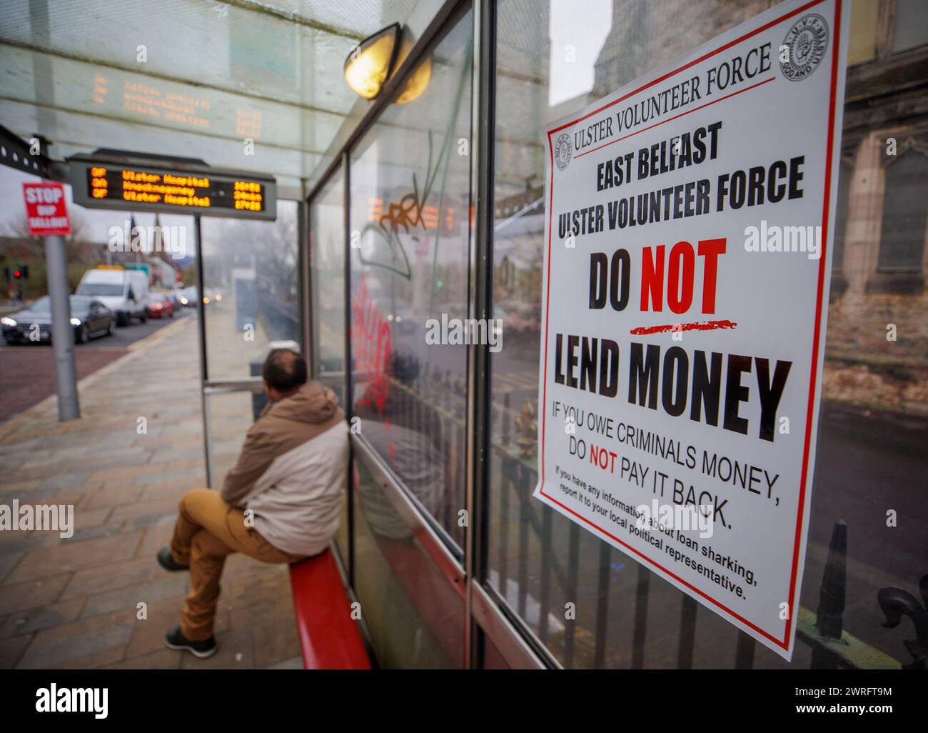 A poster on a bus stop in the Newtownards Road area of east Belfast ...