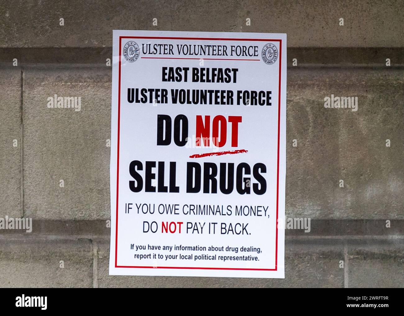 A poster on a bus stop in the Newtownards Road area of east Belfast ...