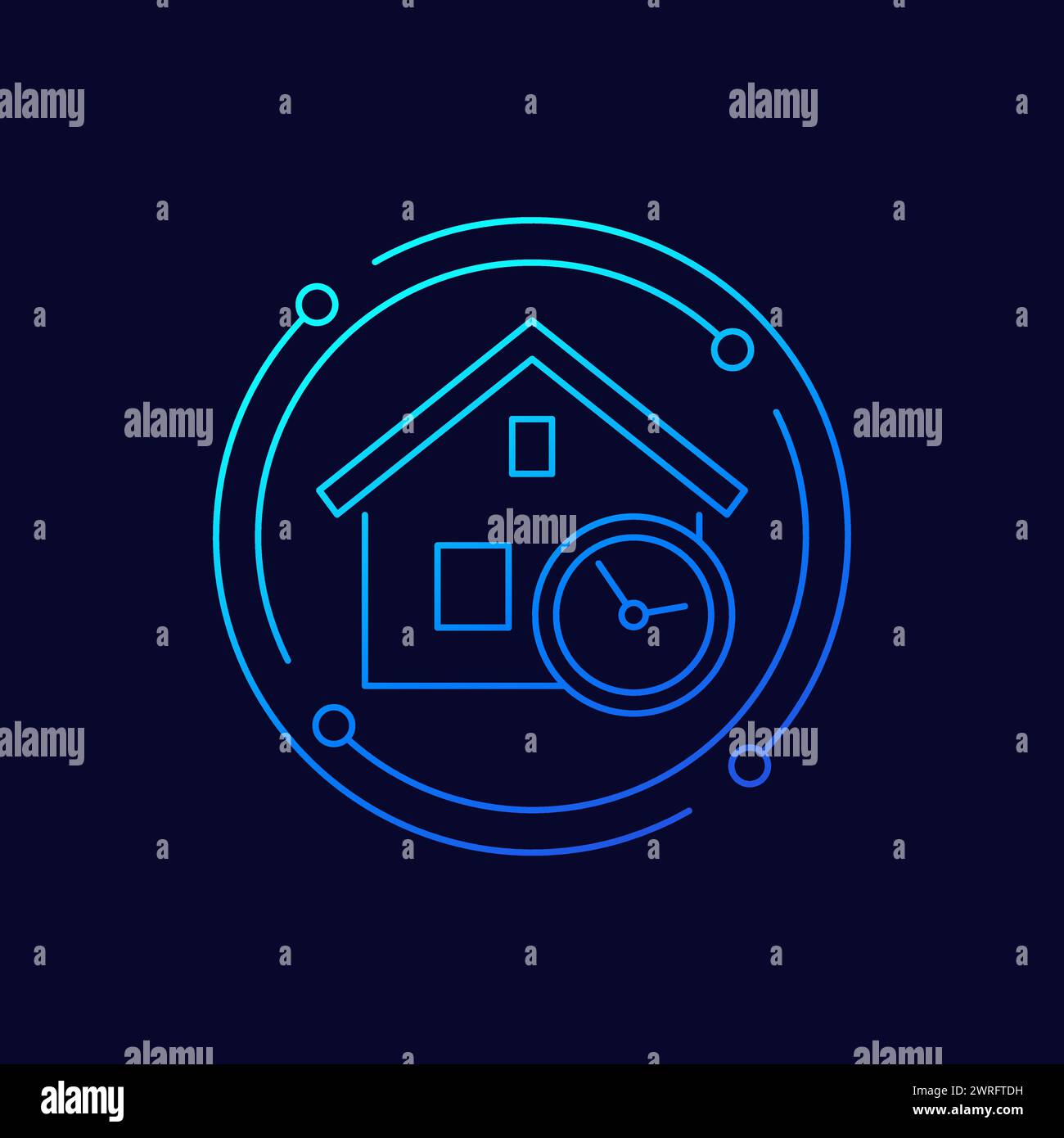 house and time icon with a clock, linear design Stock Vector Image ...