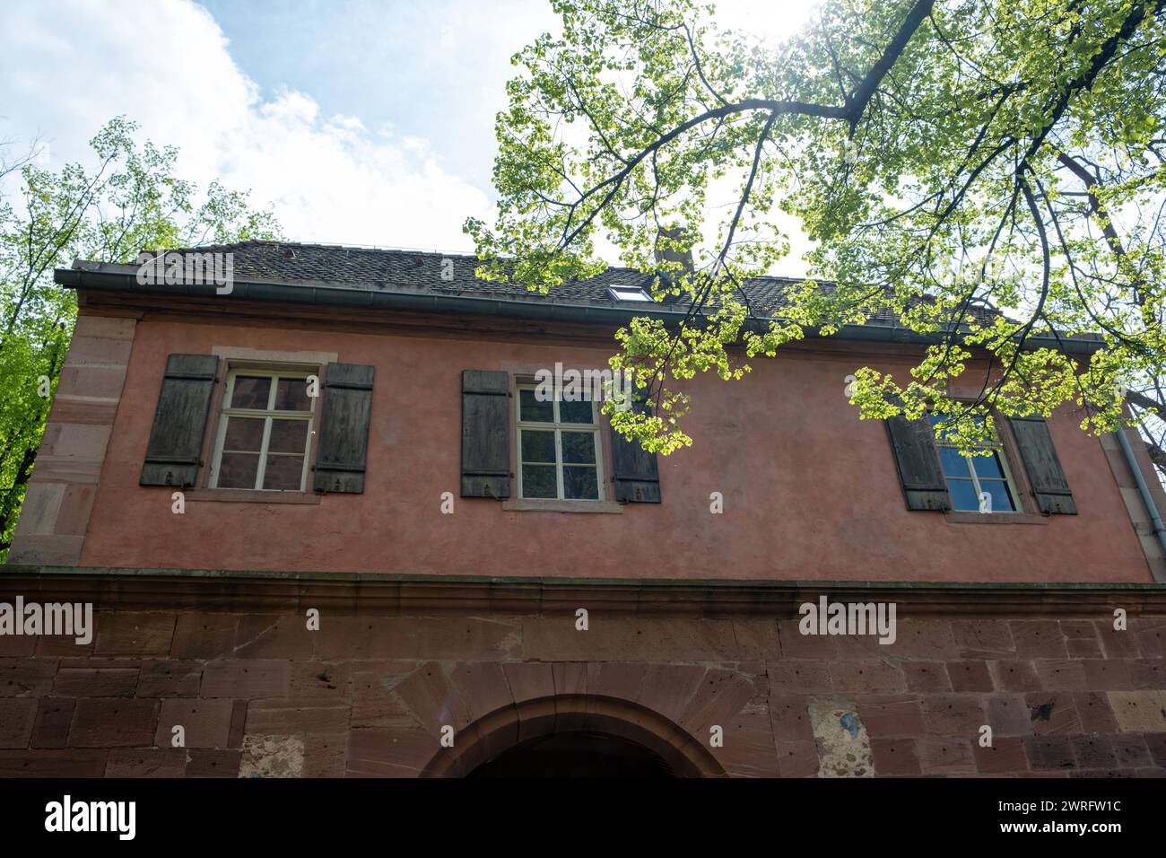 Germany, Bridge House Heidelberg Castle. Under view of medieval two ...