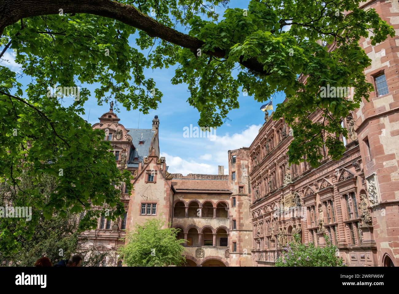 Germany, Schloss Heidelberg castle, palace courtyard. Facade of Friedrichsbau and Ottheinrich ...