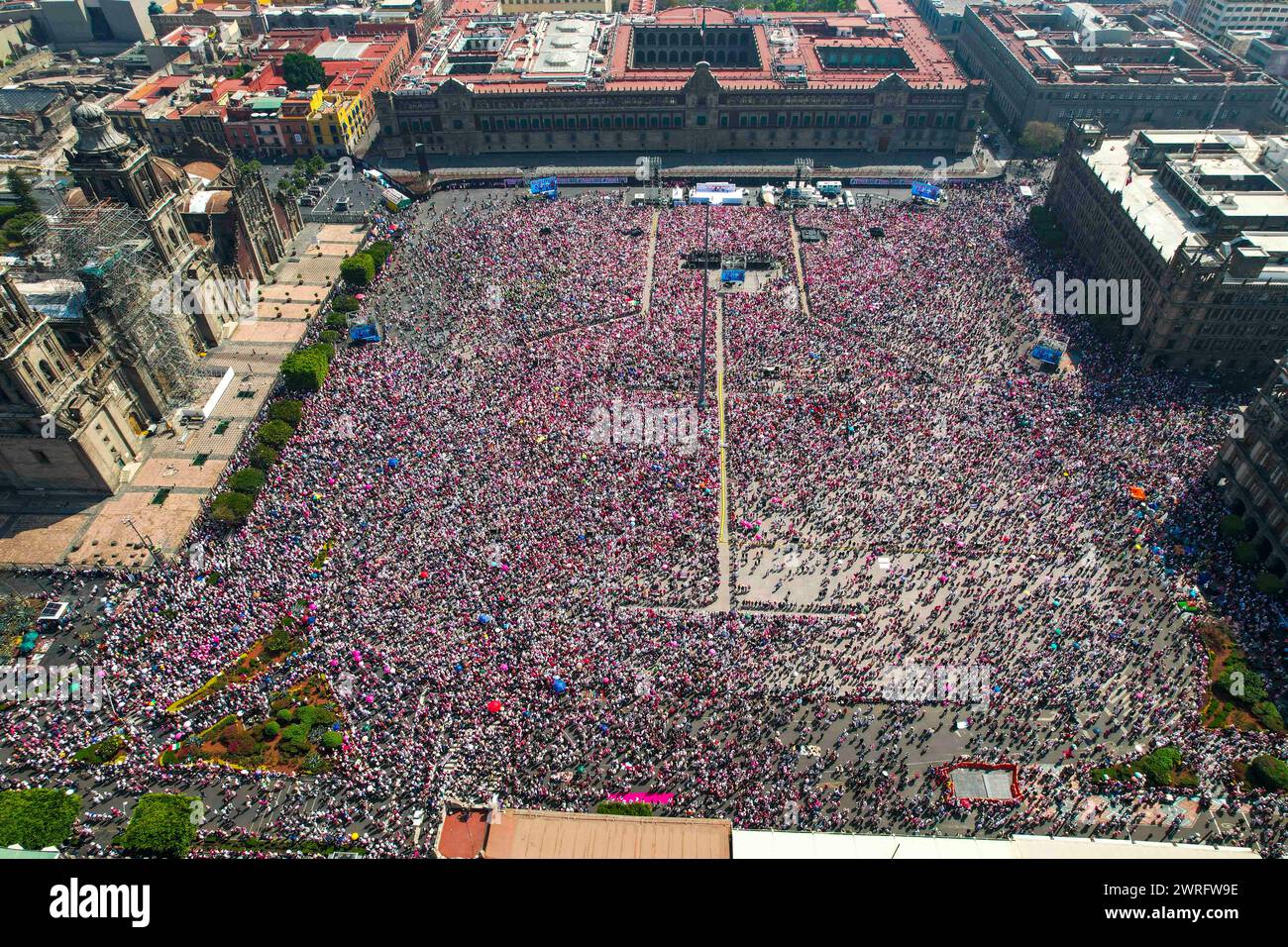 Mexico City February 18 2024 Aerial View Thousands Of People