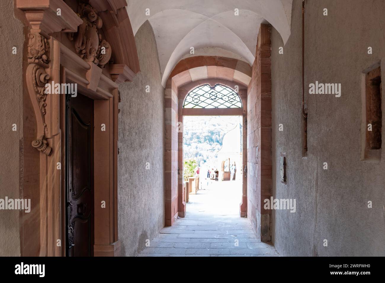 Germany, Heidelberg castle, Friedrich Building paved floor, open ...