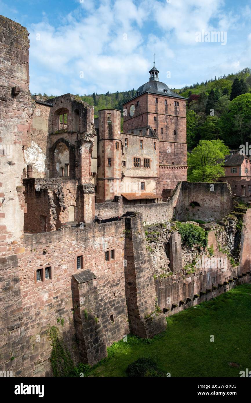 Germany, Heidelberg Schloss in Baden-Wurttemberg. Ancient Heidelberg Castle ruins, exterior of ...
