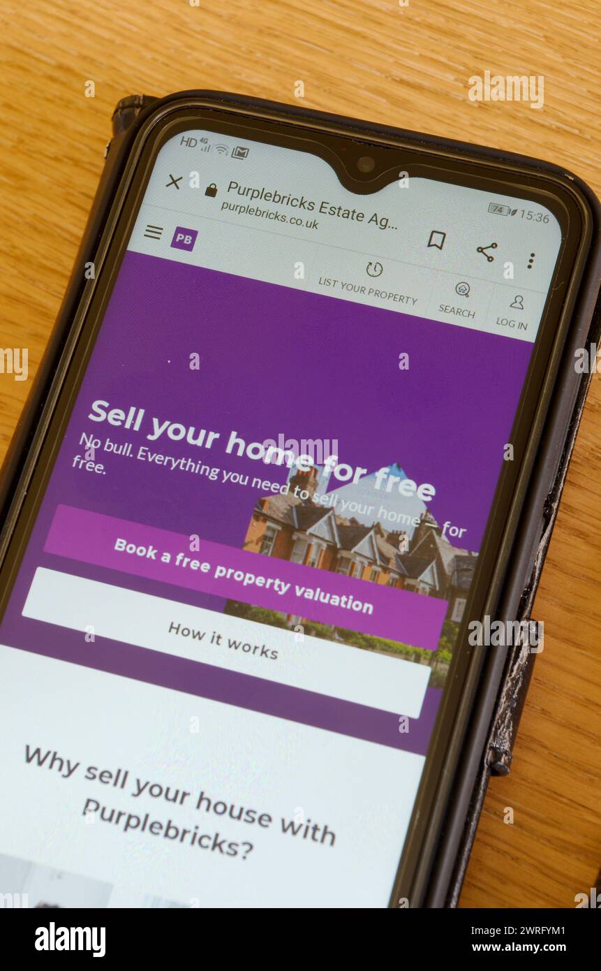 Purple Bricks Online Estate Agent Website on a Smartphone Stock Photo ...