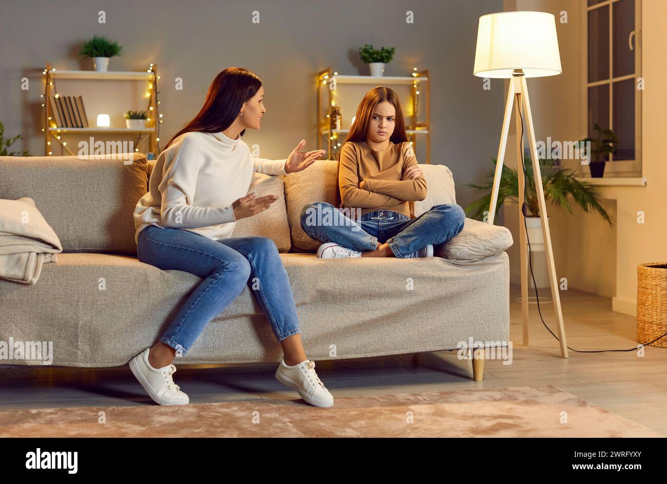 Mother, teen daughter in conflict, anger, passive miscommunication ...