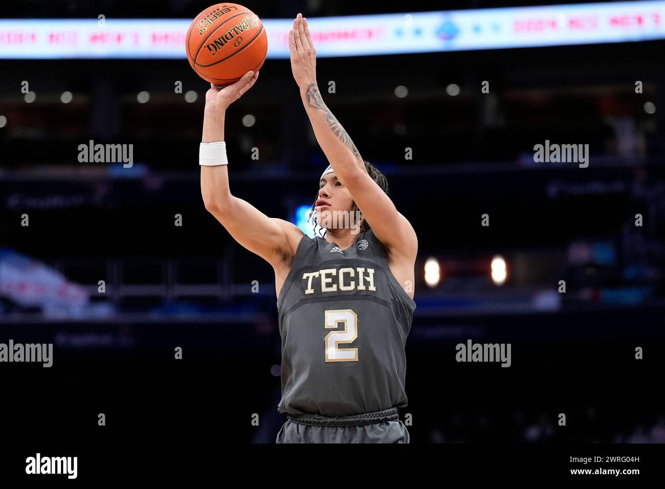 Georgia Tech guard Naithan George (2) shoots against Notre Dame during ...