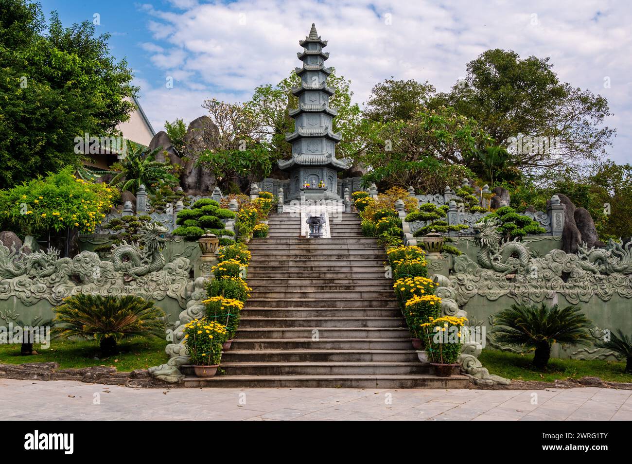 The statue of buddha in Linh Ung Pagoda, Da Nang, Vietnam.Arch at the ...