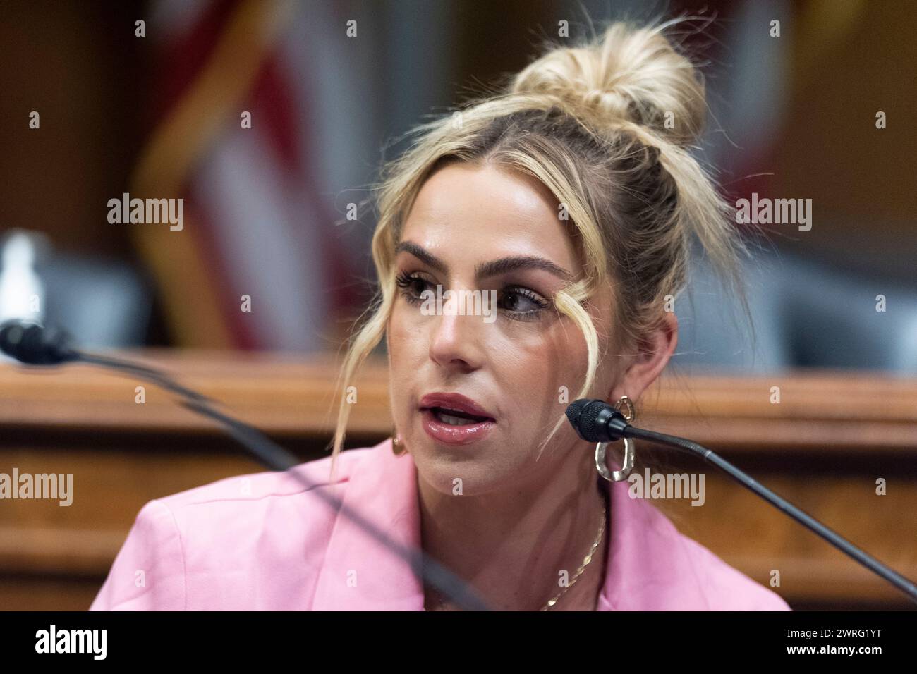 TCU student athlete Haley Cavinder speaks during a roundtable on the ...