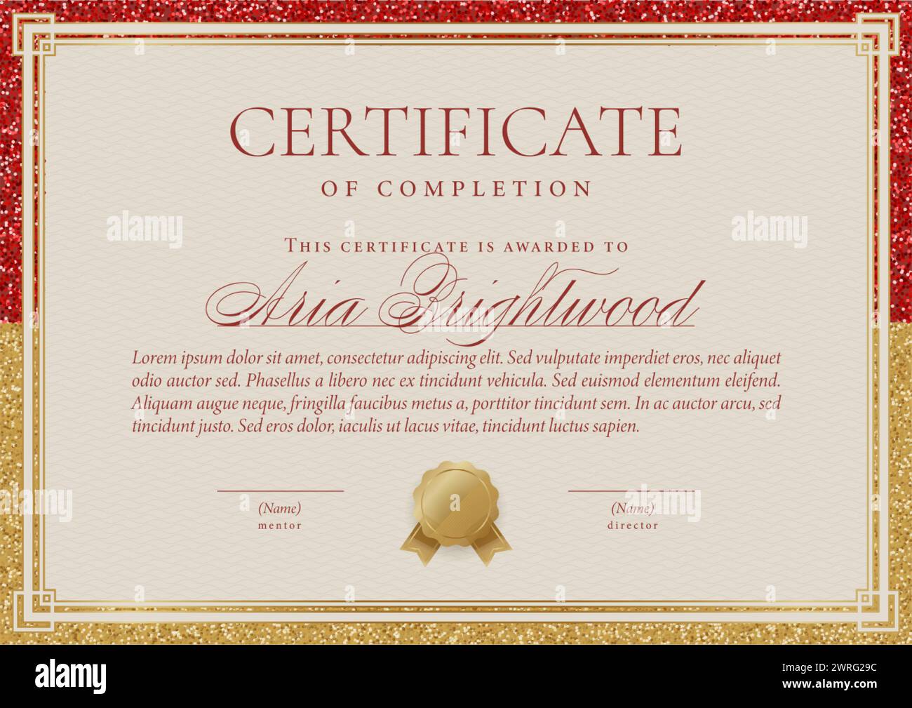 Cream, Red, and Gold Elegant Certificate. Glitter Frame border design ...