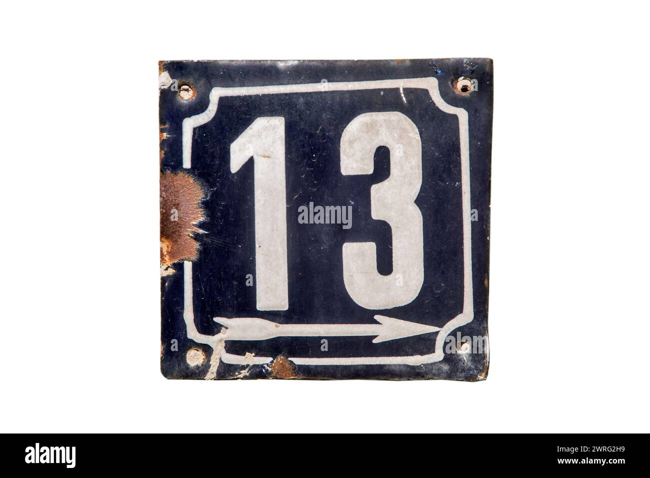 Weathered grunge square metal enameled plate of number of street ...