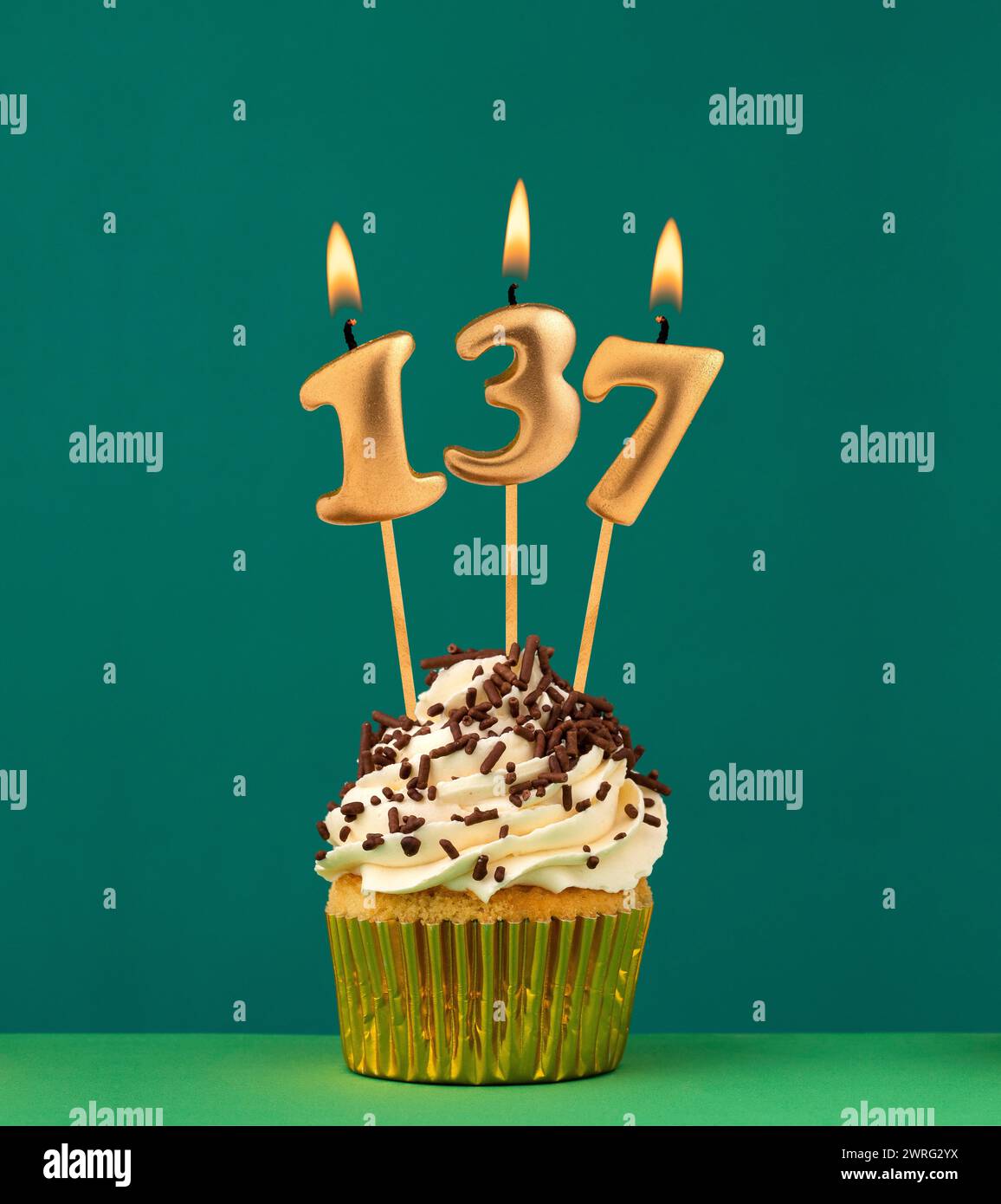 Birthday candle number 137 - Vertical anniversary card with green ...