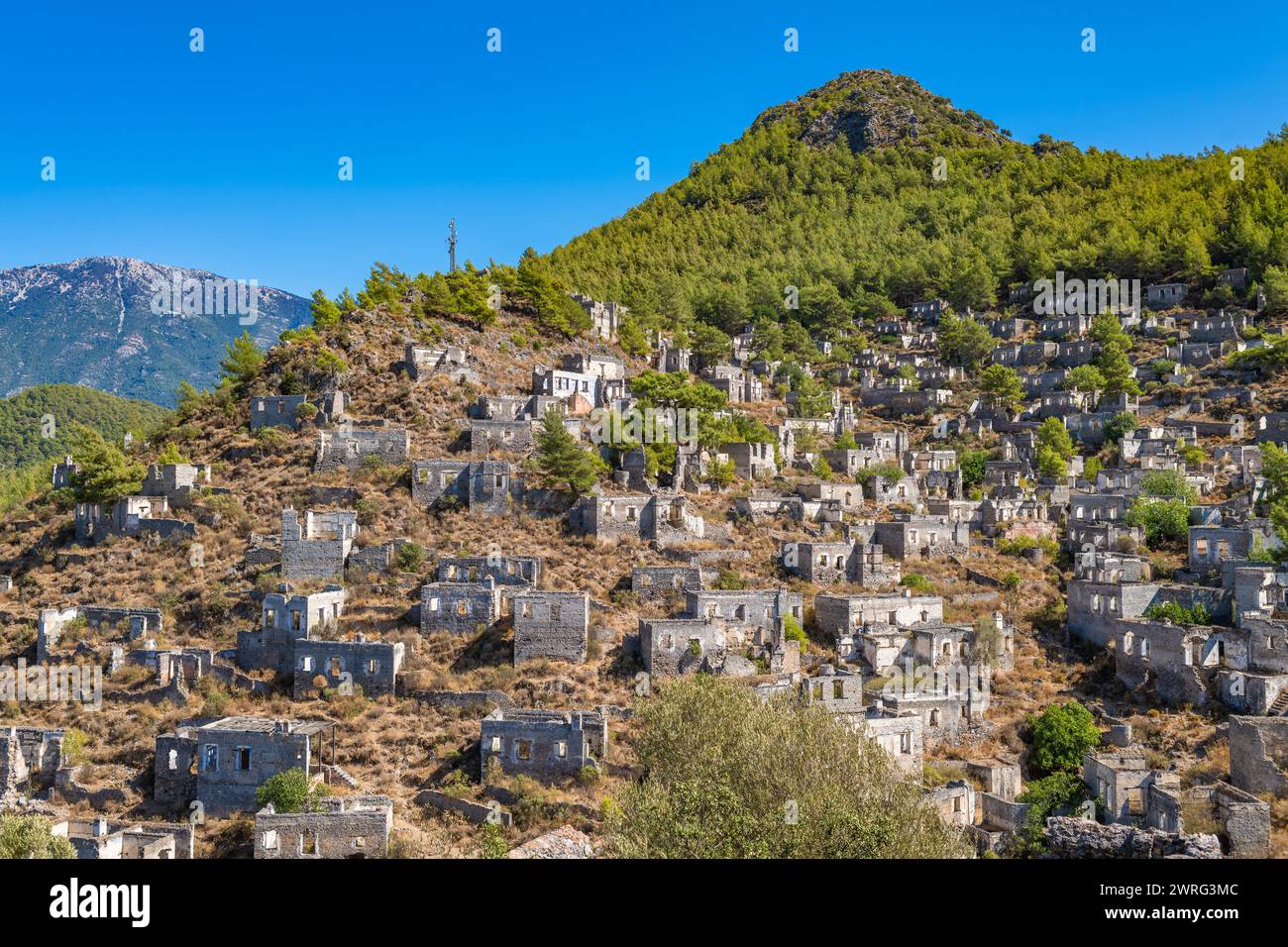 Abandoned village of Kayakoy, ghost town near Fethiye, Turkey Stock ...