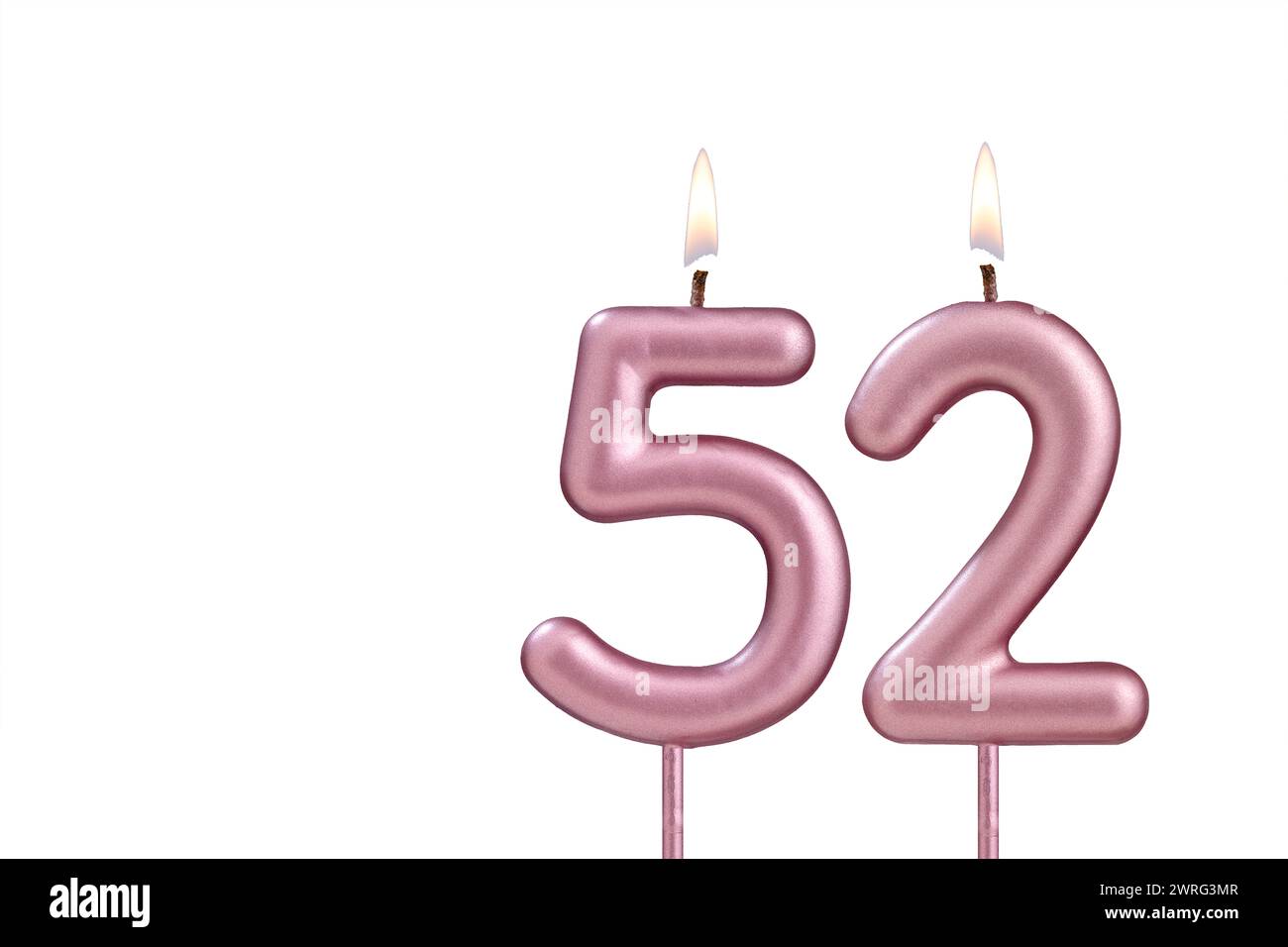 Lit birthday candle - Candle number 52 on white background Stock Photo ...