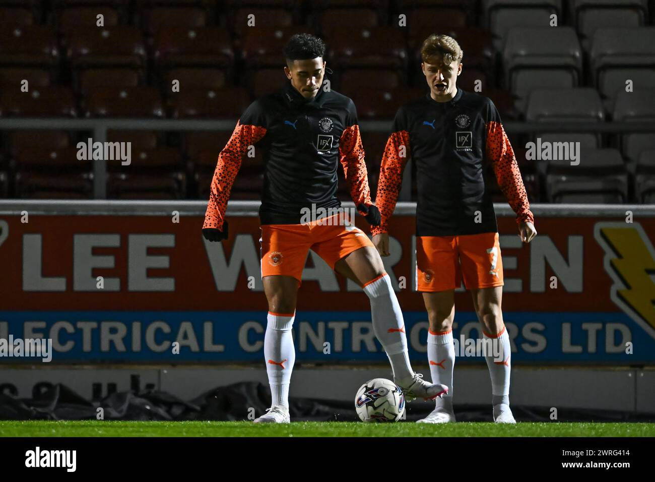 Jordan Lawrence-Gabriel of Blackpool arrives ahead of the Sky Bet ...