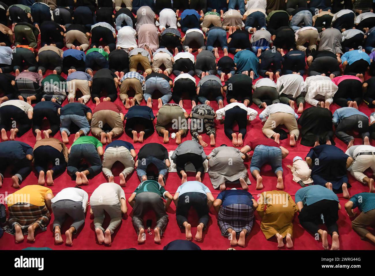 Muslims seen praying during the first day of Ramadan at the Islamic ...
