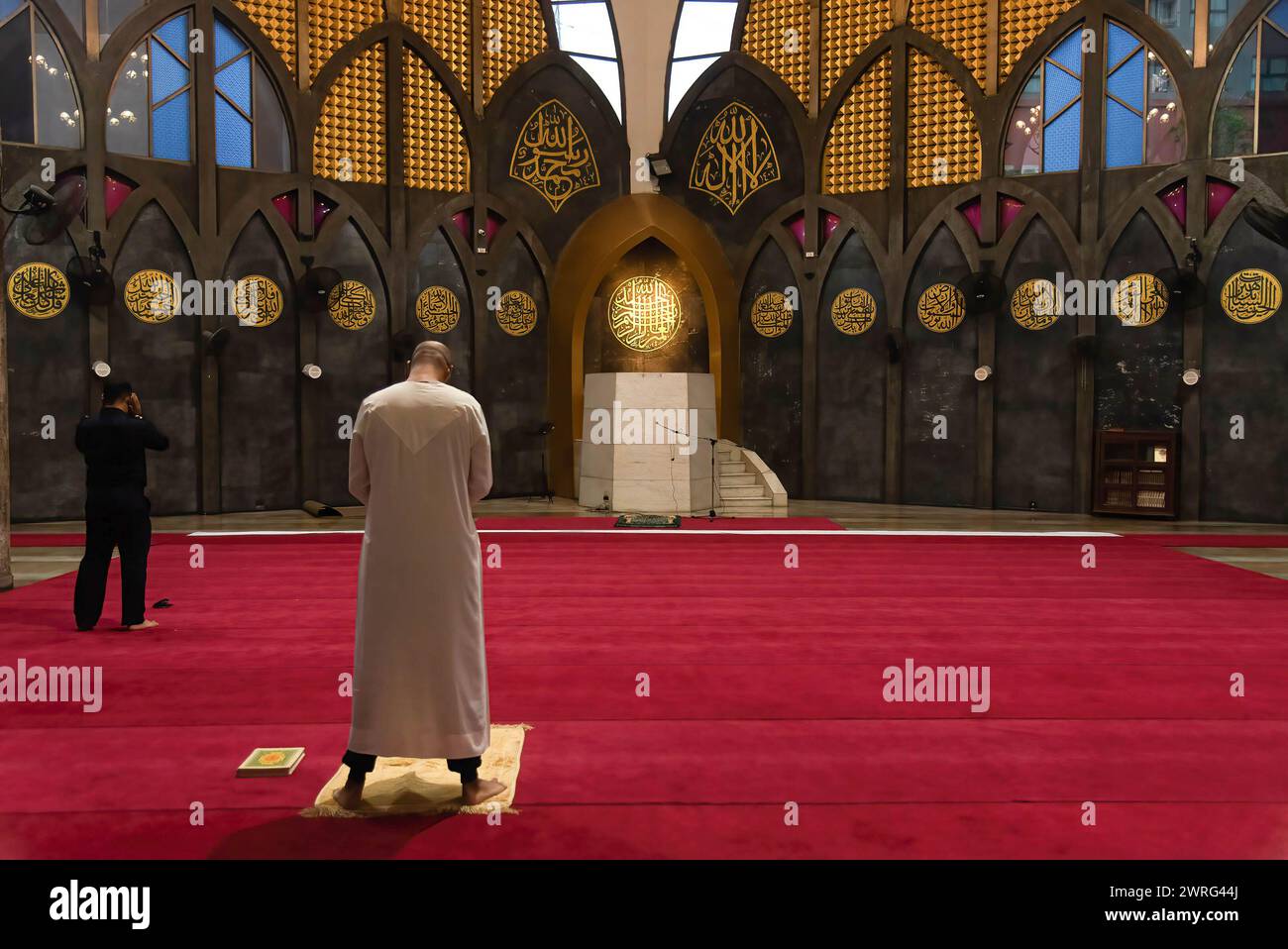 Muslims seen praying during the first day of Ramadan at the Islamic ...