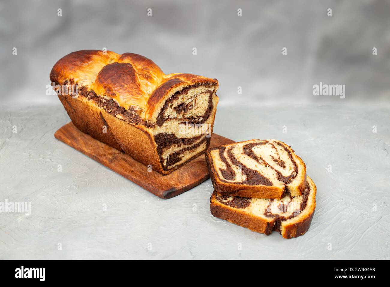 Cozonac, Romanian traditional sweet bread with walnut filling, sliced ...