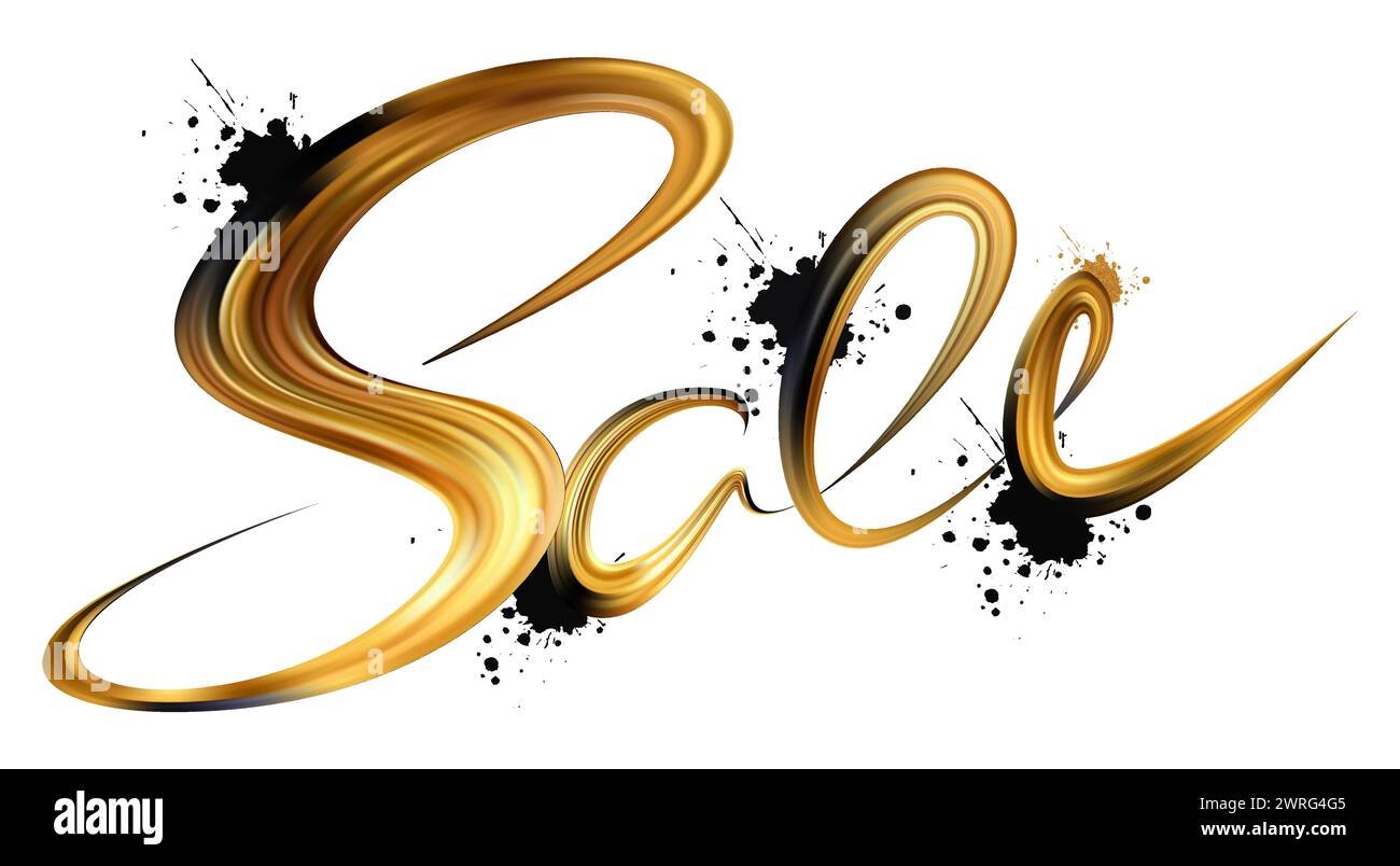 Gold Black sale brushstrokes lettering. Hand drawing letter for banners ...