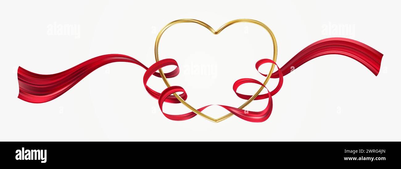 Realistic red heart with golden paint twisted ribbon Stock Vector Image ...