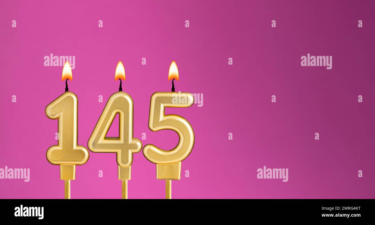 Birthday card with candle number 145 - purple background Stock Photo ...