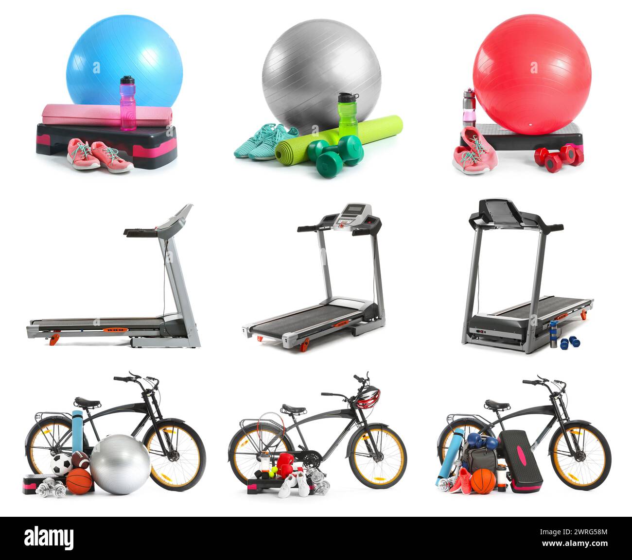 Collection of sports equipment on white background Stock Photo - Alamy