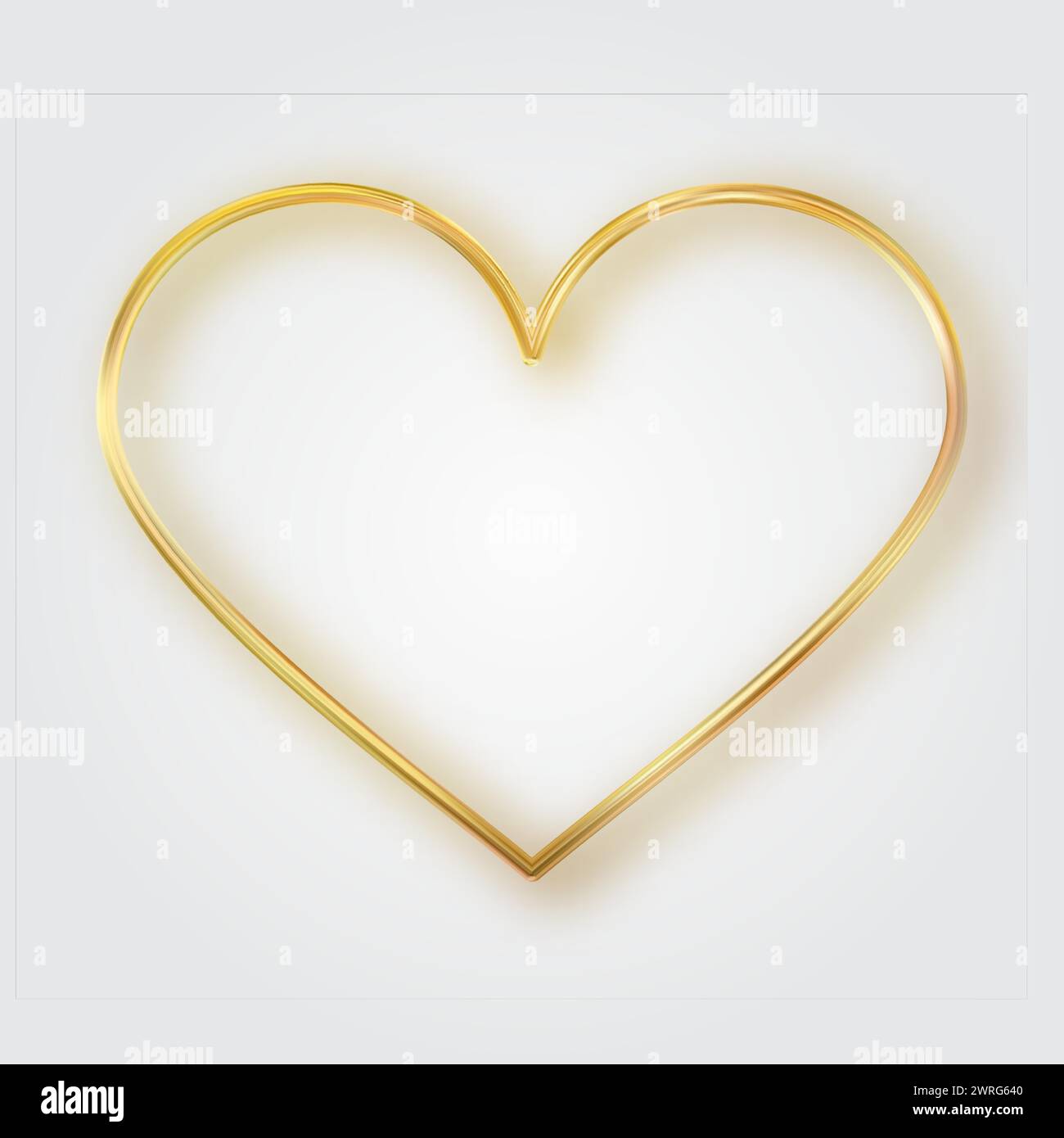 Thin gold heart frame. Golden realistic heart border. Luxury symbol of ...