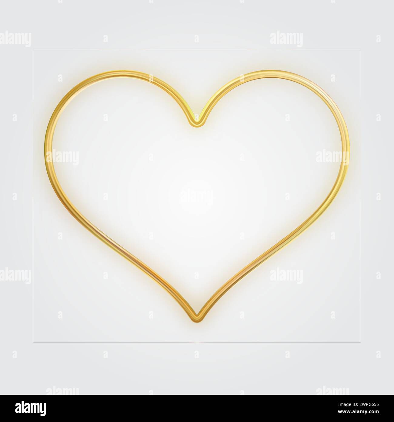 Thin gold heart frame. Golden realistic heart border. Luxury symbol of ...