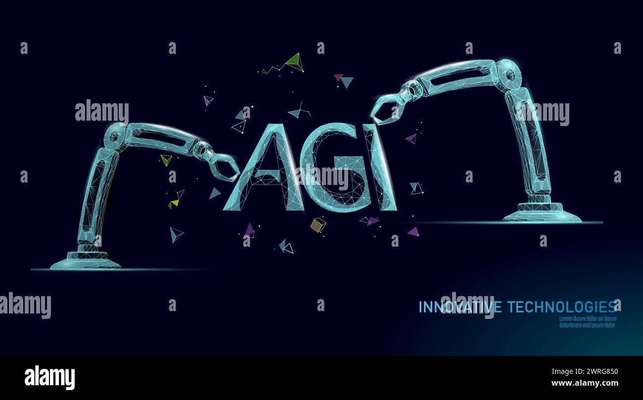 Artificial general intelligence robotic arms low poly letter symbols. Minimalist style AGI icon ...