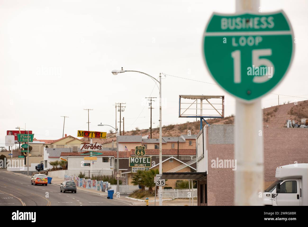 Barstow, California, USA - June 20, 2020: Traffic passes through the ...