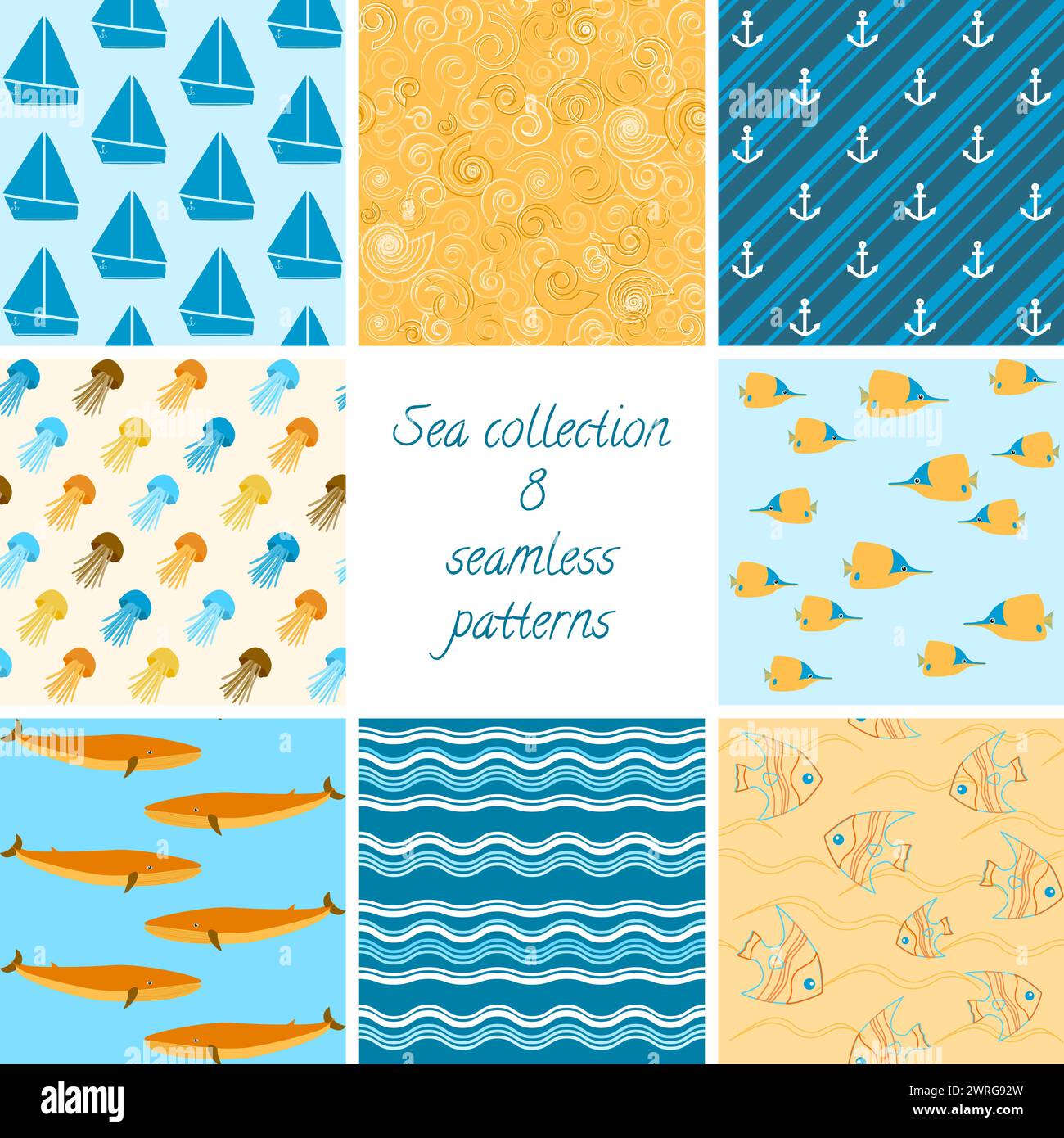 Colorful collection of 8 marine seamless patterns Stock Vector Image ...