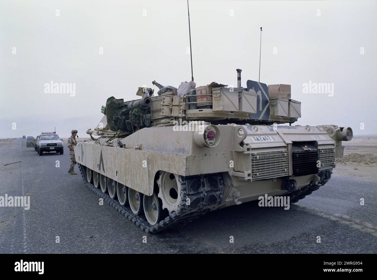 First Gulf War: 23rd March 1991 A U.S. Army M1A1 Abrams tank parked on ...