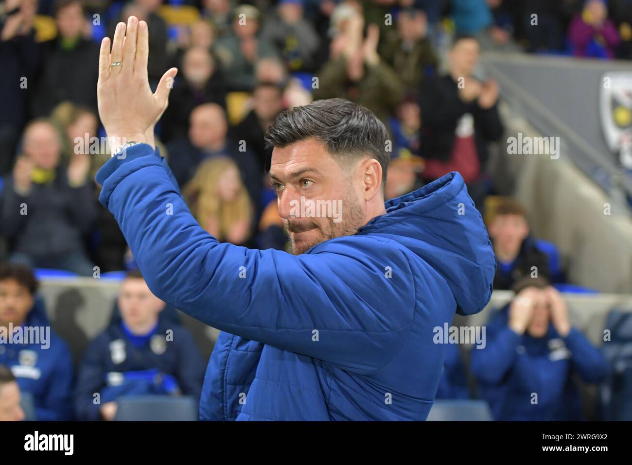 London, England. 12th Mar 2024. AFC Wimbledon Manager Johnnie Jackson ...
