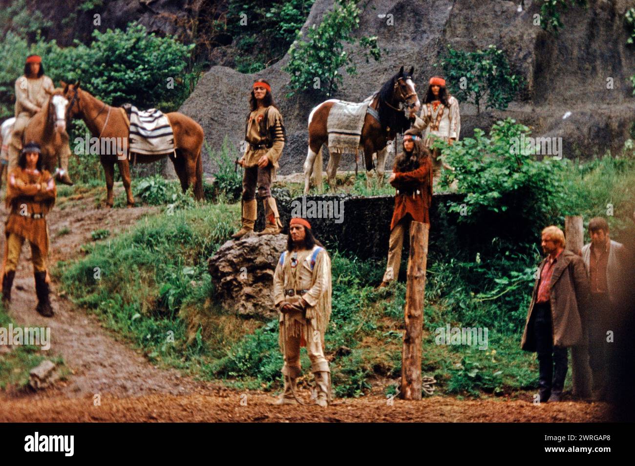 The actor Pierre Brice performing as Winnetou and other actors in the ...