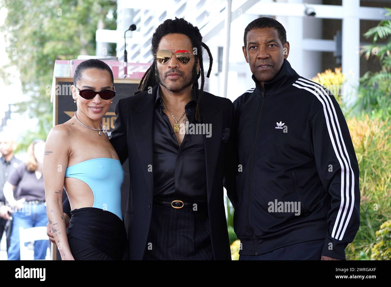 Zoe Kravitz, from left, Lenny Kravitz and Denzel Washington pose at a ...