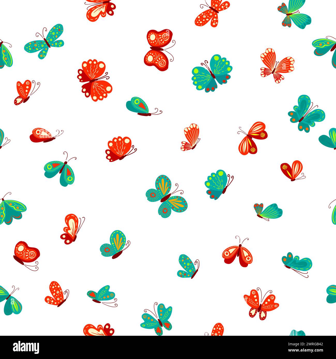 Seamless pattern of simple cute butterflies. hand drawing. Not AI ...