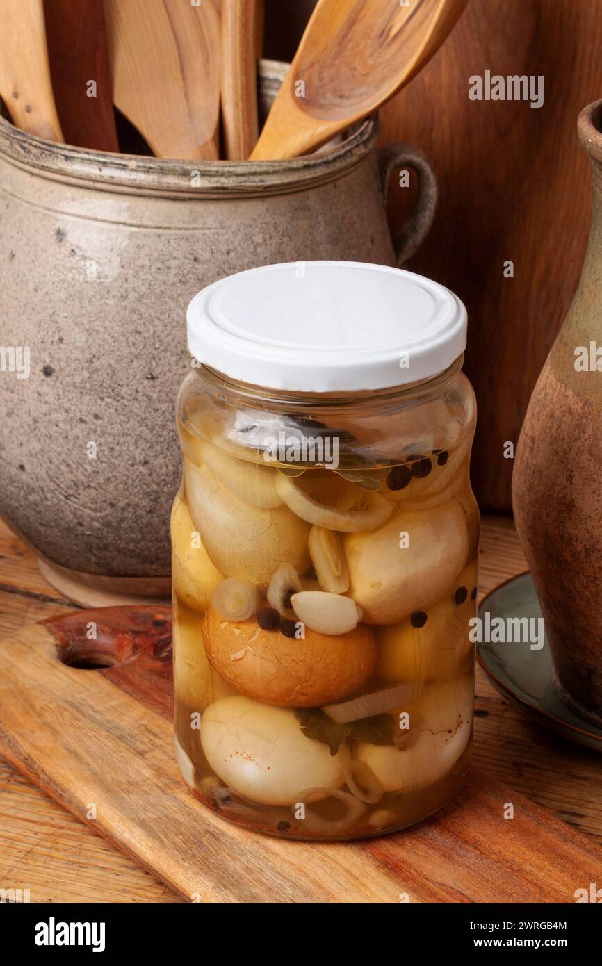 Hard-boiled chicken eggs are pickled in vinegar with spices. .The ...