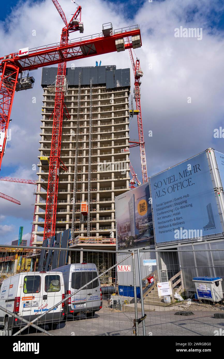 Shell of the Elbtower construction project, the architectural ...